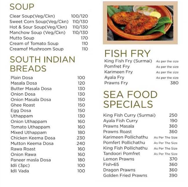 Menu of Thalassery Restaurant, Sector 14, Gurgaon
