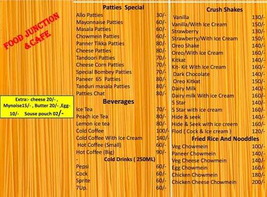 Menu at Food Junction, Jaipur, VQ5G+5G7