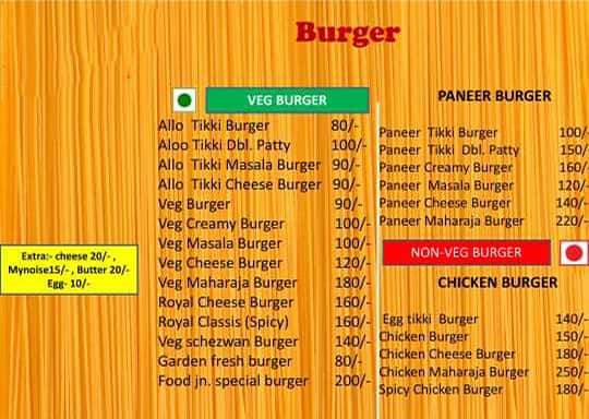 Menu at Food Junction, Jaipur, VQ5G+5G7