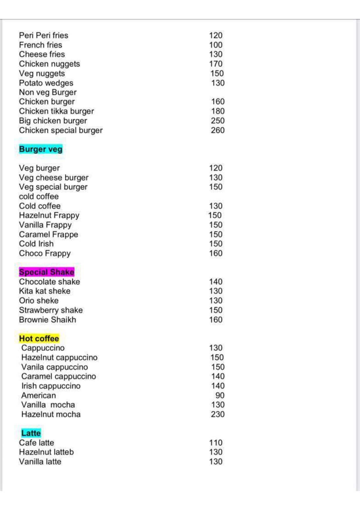 Menu of Kaka Restaurant, Viman Nagar, Pune