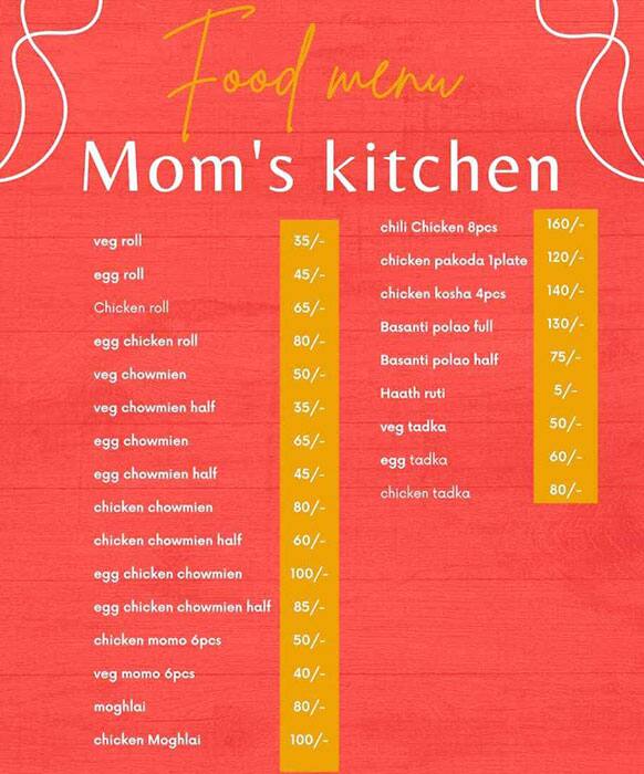 Menu of Mom's Kitchen, Belghoria, Kolkata