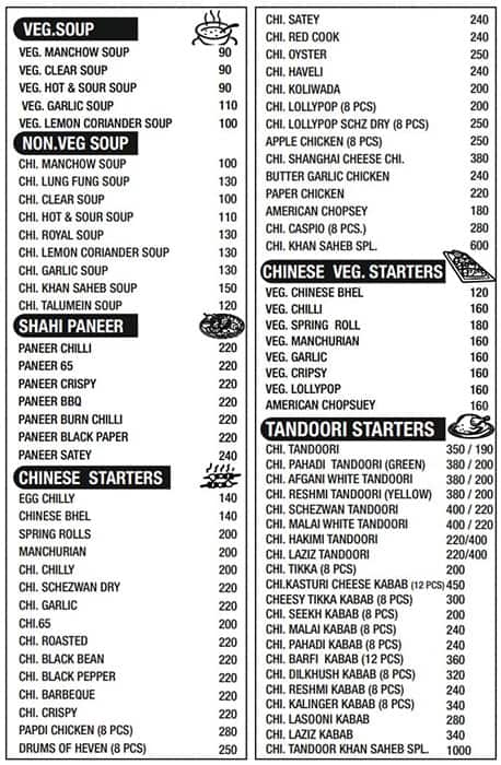 Menu of Khan Saheb Family Restaurant, Vasai, Mumbai