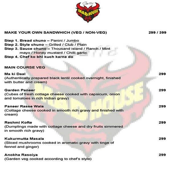 Menu at Caffe Mad House, Gurugram, Ground Floor