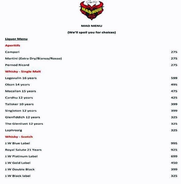 Menu at Caffe Mad House, Gurugram, Ground Floor