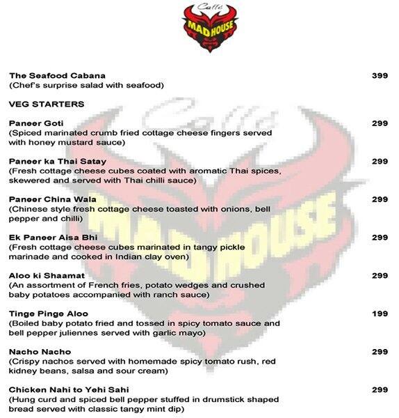 Menu at Caffe Mad House, Gurugram, Ground Floor
