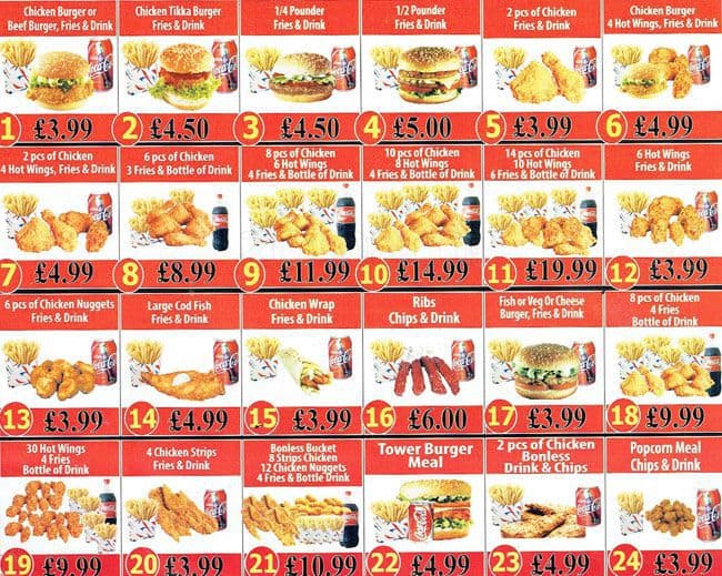 Menu at Pizza Hot Fried Chicken fast food, London, 24 Stoke Newington Rd