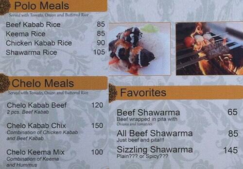 Menu at Polo Chelo restaurant, Parañaque