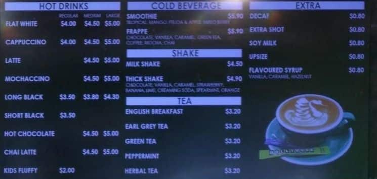 Menu at hollywood bakery espresso, Auckland, 2/100 Pah Road