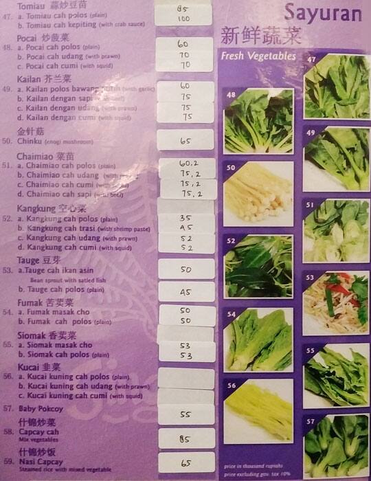 Menu at RM Singapore restaurant, Jakarta