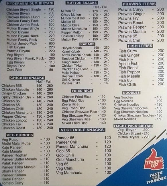 Yes Bawarchi Restaurant Menu, Menu for Yes Bawarchi Restaurant ...