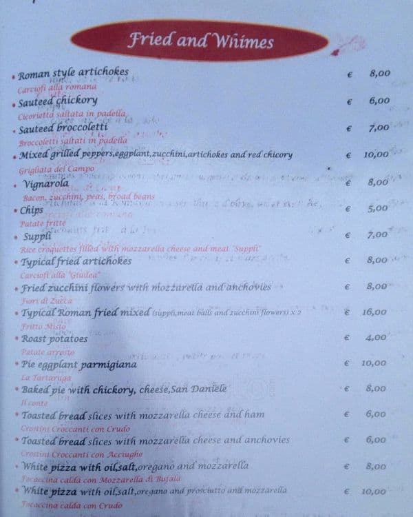 Menu at Rugantino restaurant, Milan, Via dei Fabbri
