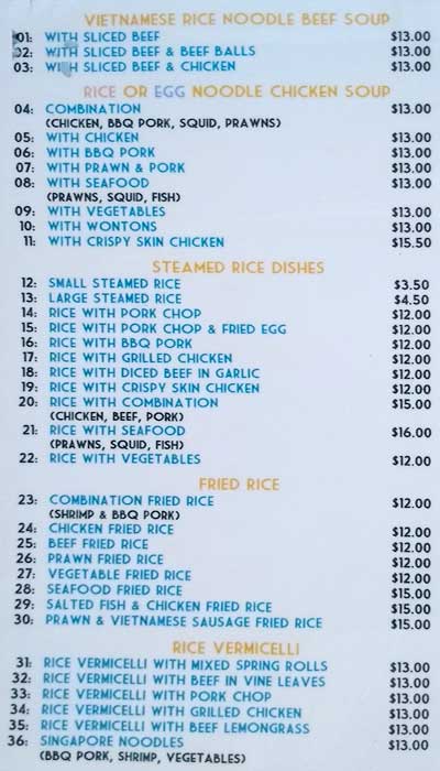 Menu at ChiChi Vietnamese Restaurant, Niddrie