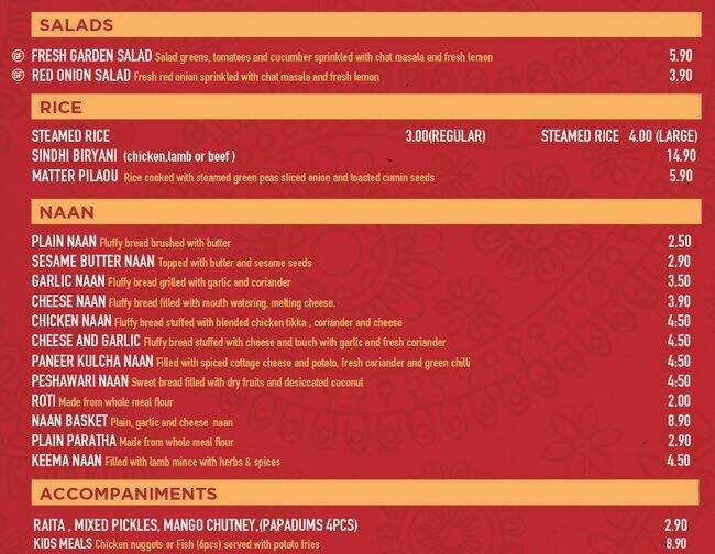 Menu at New Mantra restaurant, Greenacres