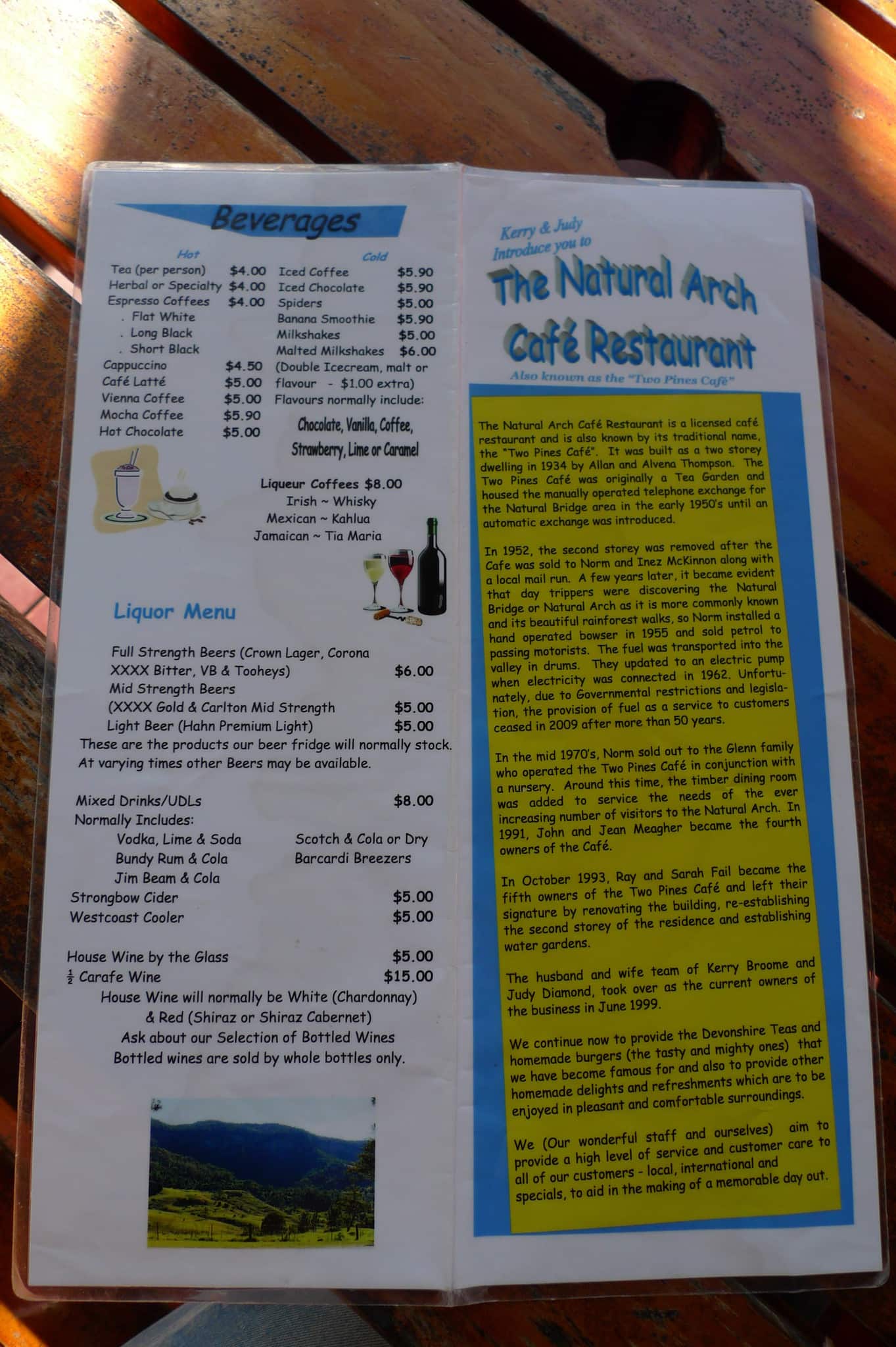 Menu at Natural Arch Cafe Restaurant, Natural Bridge, Nerang ...