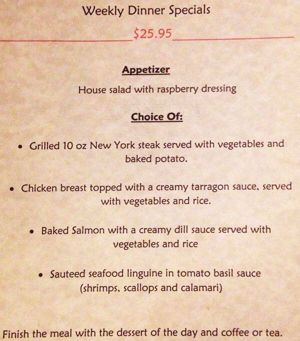 Menu at Cafe 1274, Ottawa