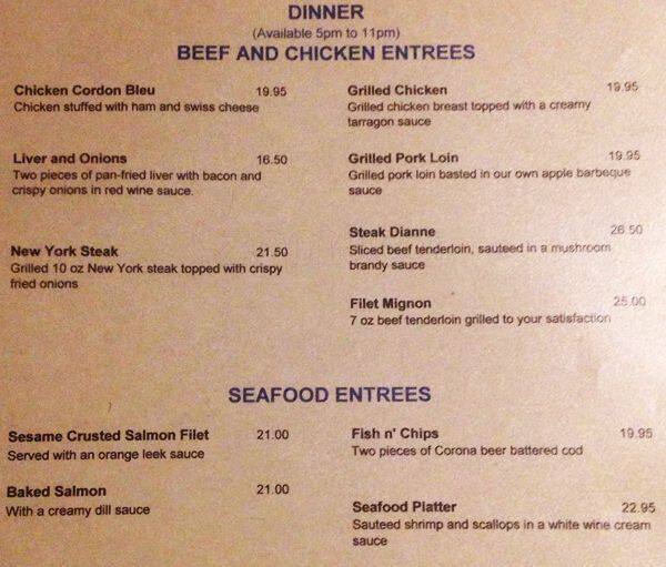 Menu at Cafe 1274, Ottawa