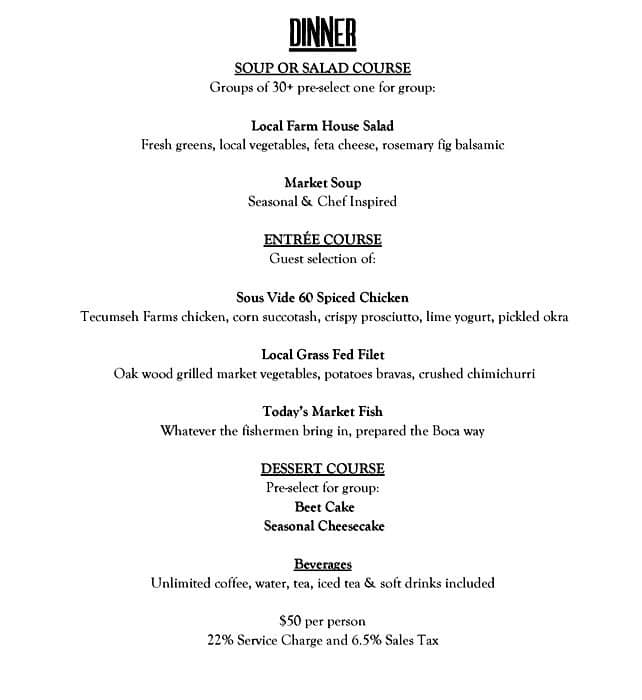 Menu at Boca pub & bar, Winter Park