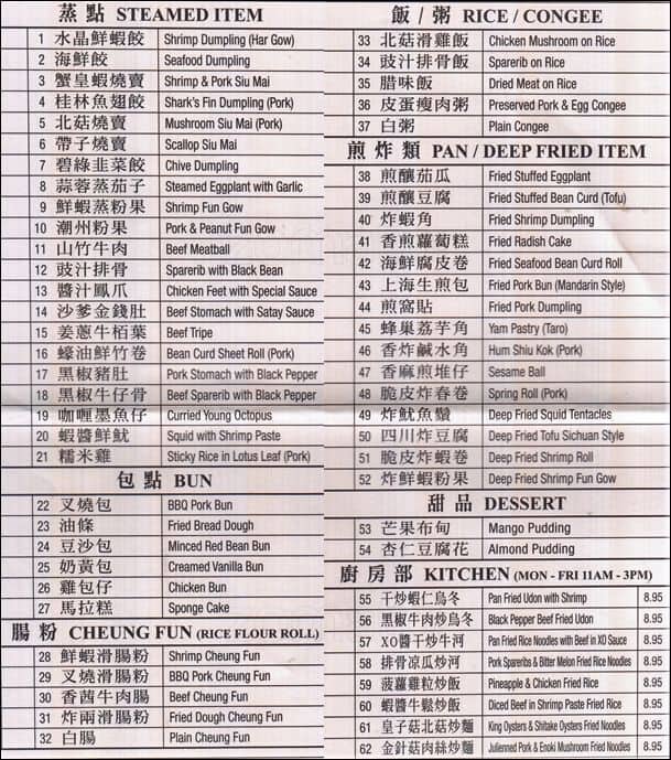 Menu at Tremendous restaurant, Mississauga