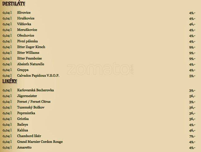 Menu at Kavárna Monopol cafe, Teplice