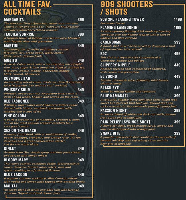 Menu of Nine O Nine, Kothapet, Hyderabad
