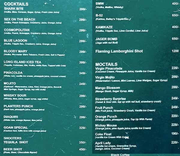 Menu at FISH DECK GOA, Arpora