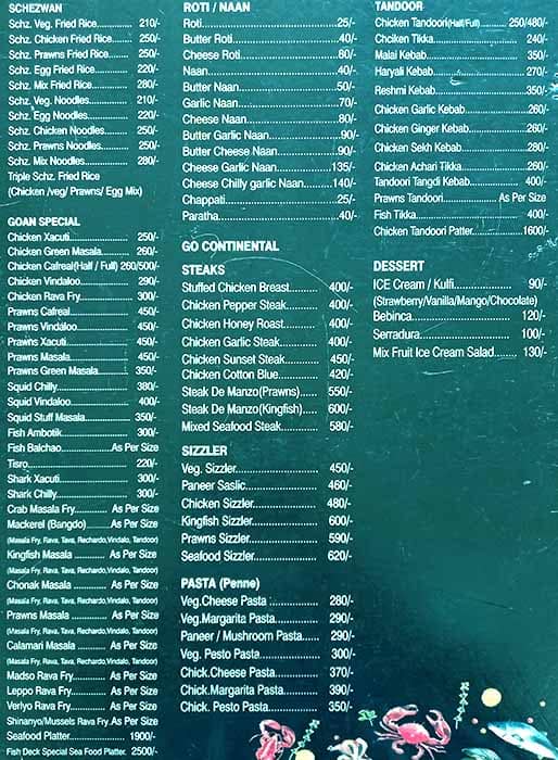 Menu at FISH DECK GOA, Arpora