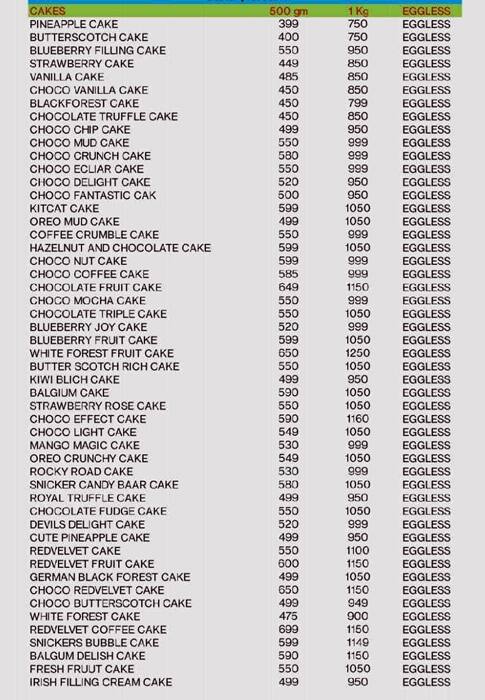 Menu of Cake Dose Bakers, Vasundhara Enclave, New Delhi
