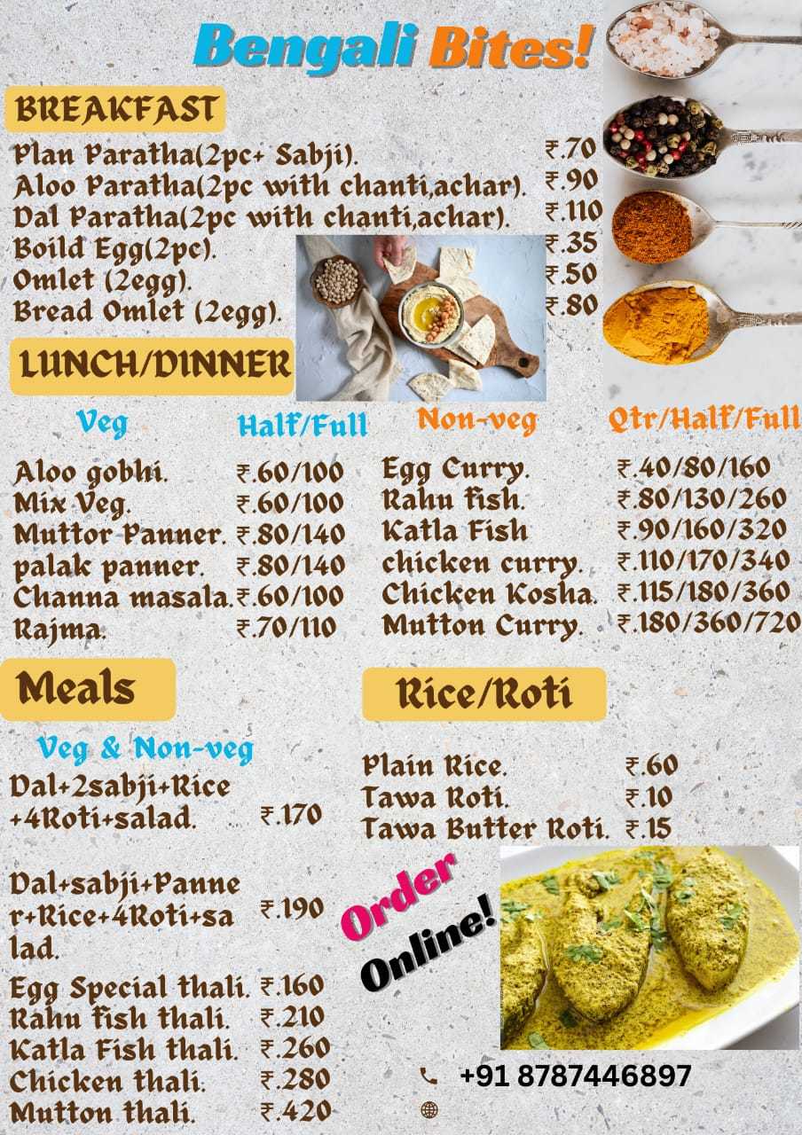 Menu of Bengali Bites, KR Puram, Bangalore