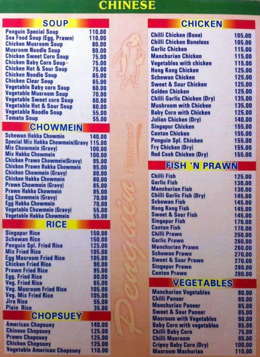 Penguin Restaurant Menu,Menú para Penguin Restaurant, Andul Road ...