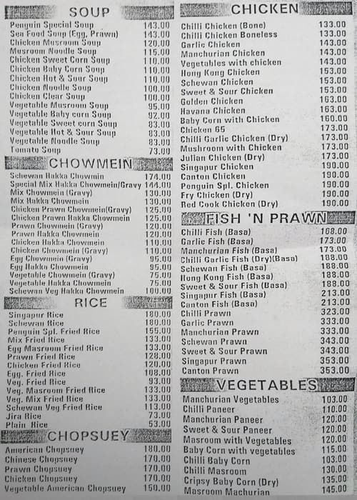 Penguin Restaurant Menu, Menu for Penguin Restaurant, Andul Road ...