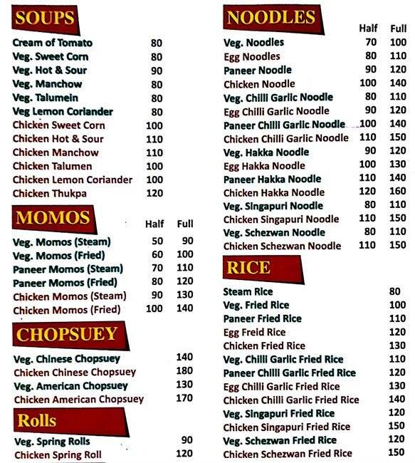 Menu at Chinese Valley, Delhi, Shop Number 21