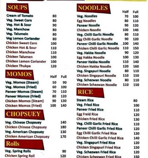 Menu at Chinese Valley, Delhi, Shop Number 21
