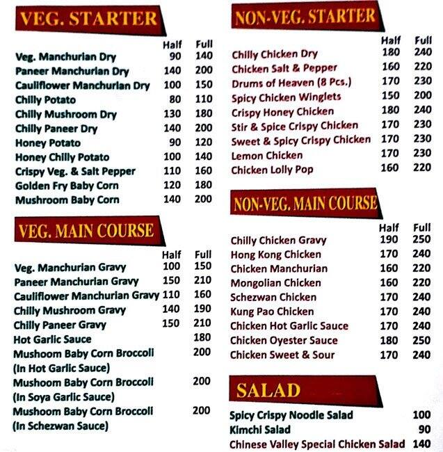 Menu at Chinese Valley, Delhi, Shop Number 21