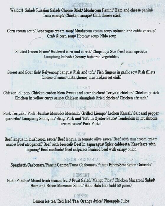 Menu at Kitchen for Boe, Manila