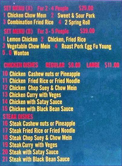 Menu at Fu Da Takeaway restaurant, Wellington