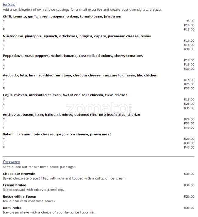 Menu au 31 At Junction pizzeria, Pretoria, Shop 31