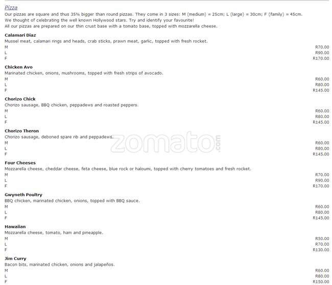 Menu au 31 At Junction pizzeria, Pretoria, Shop 31