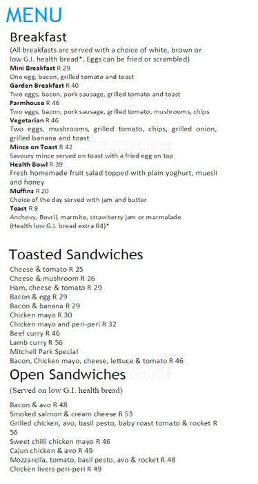 Menu at Blue Zoo Restaurant, Durban