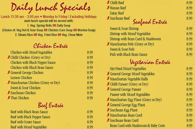 Menu at Bombay Chopsticks restaurant, Mississauga, 127 Queen St S