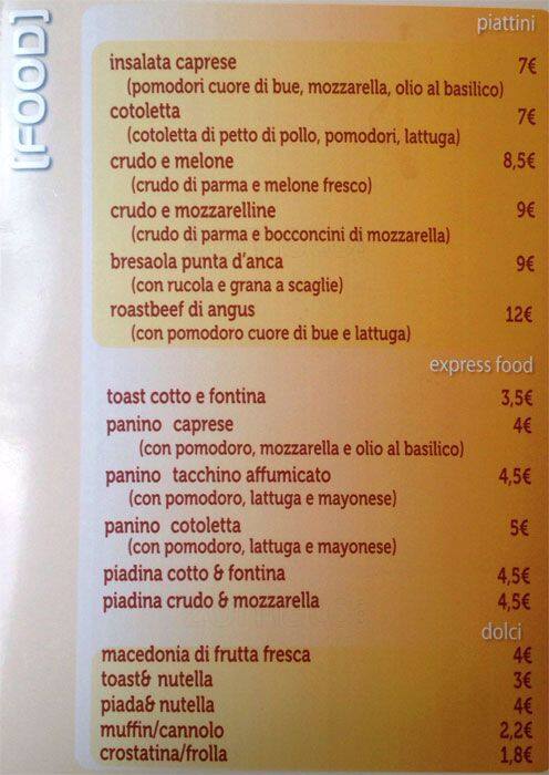 Speisekarte von Reef Cafè pub & Bar, Mailand