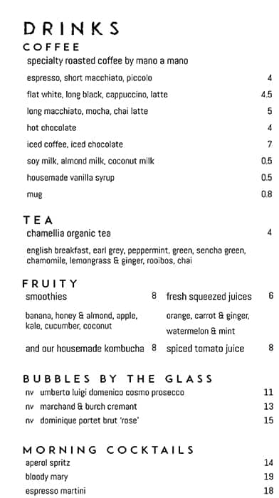 Menu at Bread in Common restaurant, Fremantle