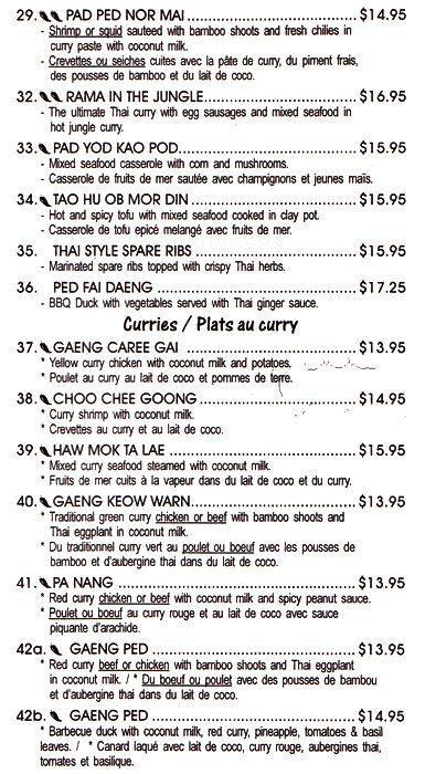 Menu at Nokham Thai Restaurant, Ottawa