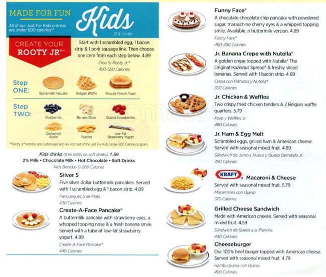 Menu at IHOP restaurant, Tacoma, S Mildred St