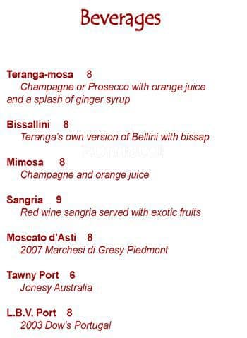 Menu at Teranga pub & bar, Boston