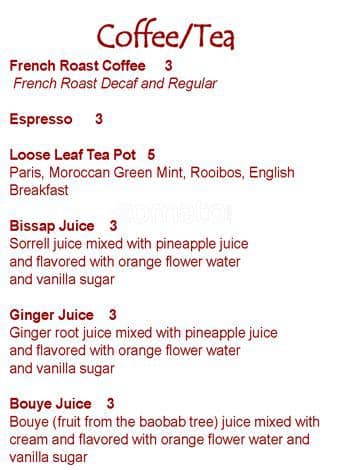 Menu at Teranga pub & bar, Boston