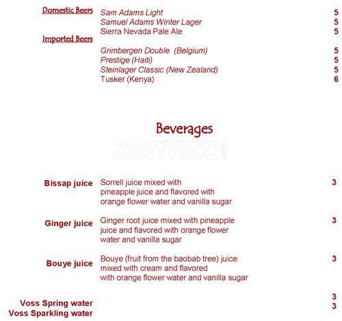 Menu at Teranga pub & bar, Boston