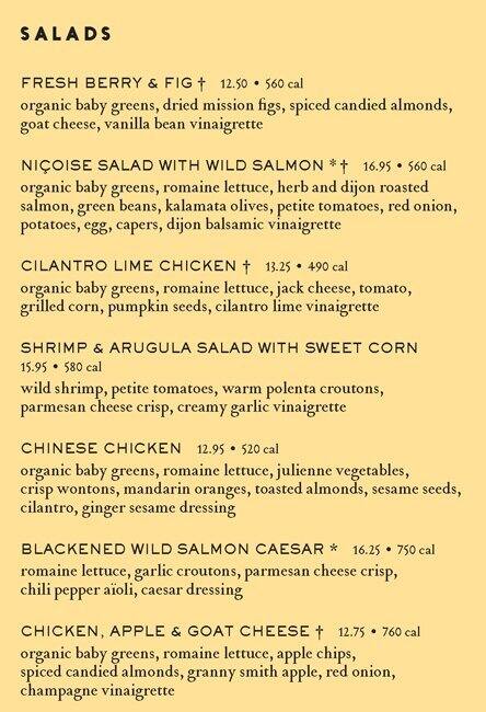 Menu at Nordstrom cafe, Las Vegas, Fashion Show Mall
