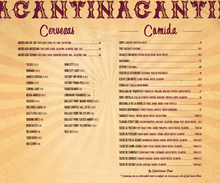 Menu at Round Corner Cantina pub & bar, Pittsburgh