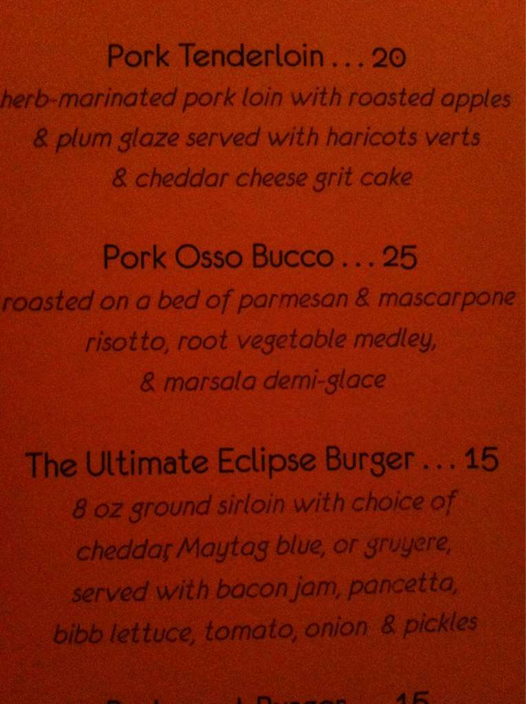 Menu at Eclipse Restaurant, St. Louis