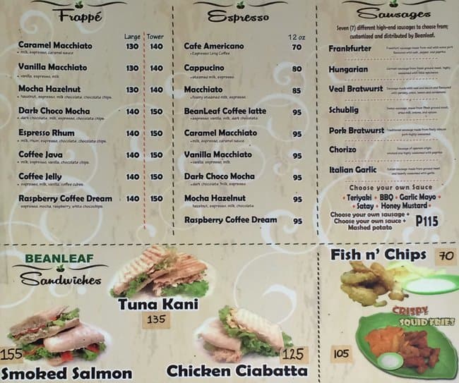 Menu at Beanleaf cafe, Cebu City, Skyrise 3